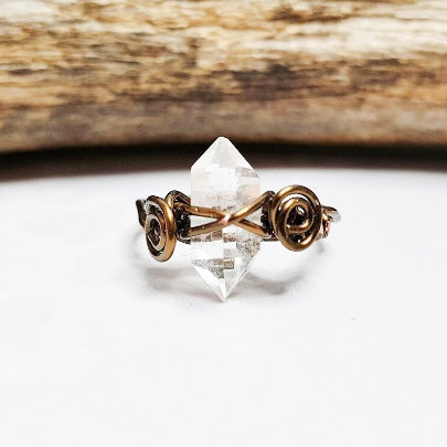 Minimalist Herkimer Diamond Ring: Wire-Wrapped Crystal Jewelry for Hea ...