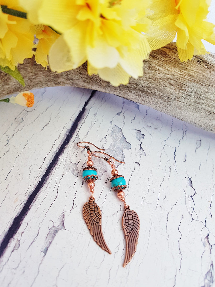 Handcrafted Turquoise Copper Angel Wing Earrings: Southwest Boho Jewel ...